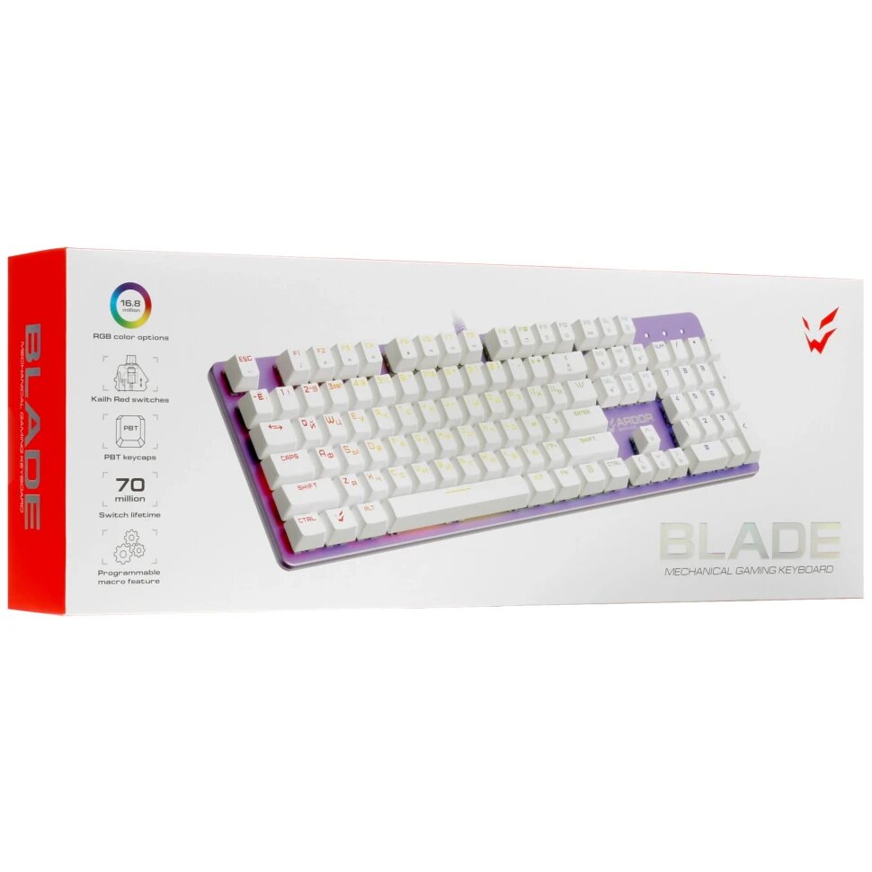 Клавиатура проводная ARDOR GAMING Blade, RGB, Kailh Red, фиолетовый, белый