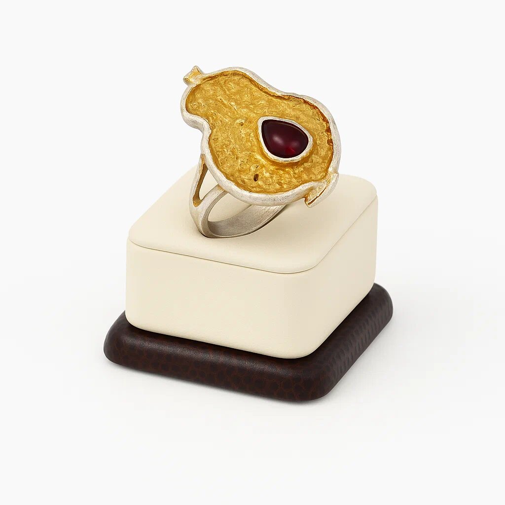 Кольцо, серебро, 925 проба, оксидирование, гранат