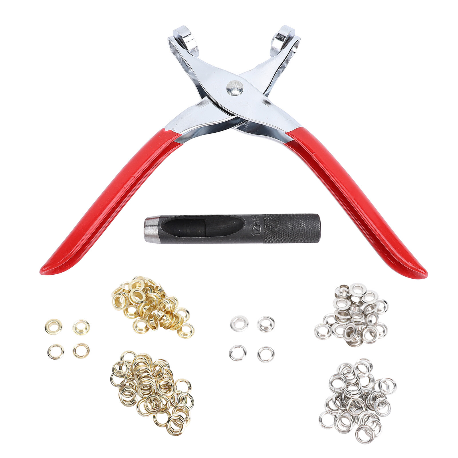 Набор инструментов для установки люверсов: плоскогубцы для люверсов 12 мм, 320 люверсов, 320 шайб, набор пробойников для ремонта одежды.