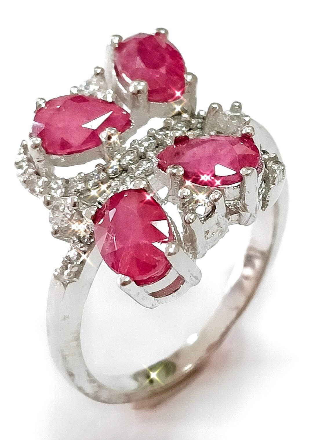 Перстень, серебро, 925 проба, родирование, рубин, фианит