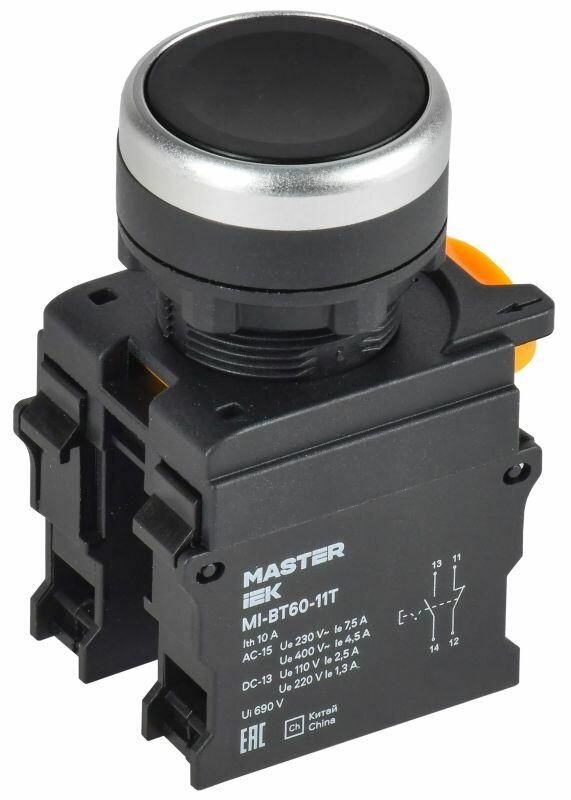 Кнопка d22мм 1НО+1НЗ MASTER с фиксацией черн. IEK MI-BT60-11T-3-21-K02