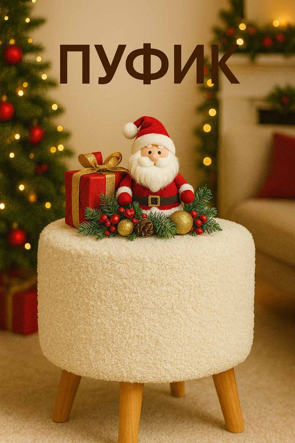 Пуф букле мягкий круглый для прихожей, спальни, гостиной, пуфик барашек, искусственный мех 39х39х44 см белый Сон-Сервис