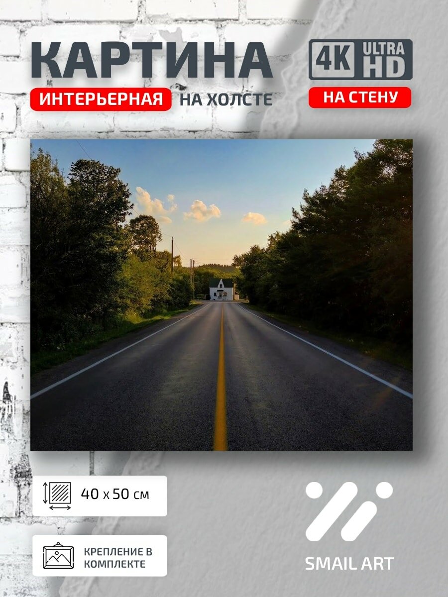 Картина на холсте интерьерная 40 на 50 на стену Пейзаж Дорога для гостиной атмосфера