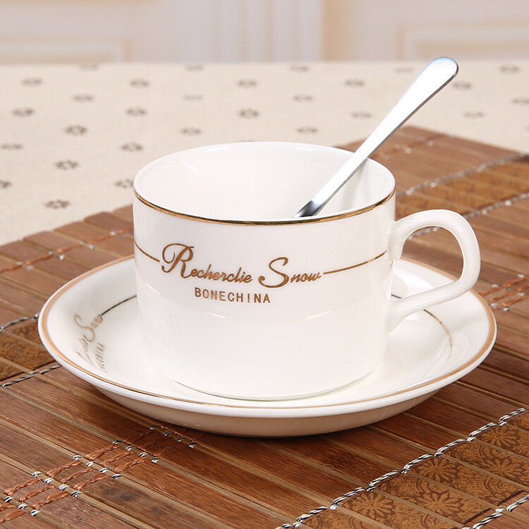 Кофейный набор из нового костяного фарфора с золотым ободком, 100 мл, чашка+блюдце, элегантный подарок. Мояэкономка