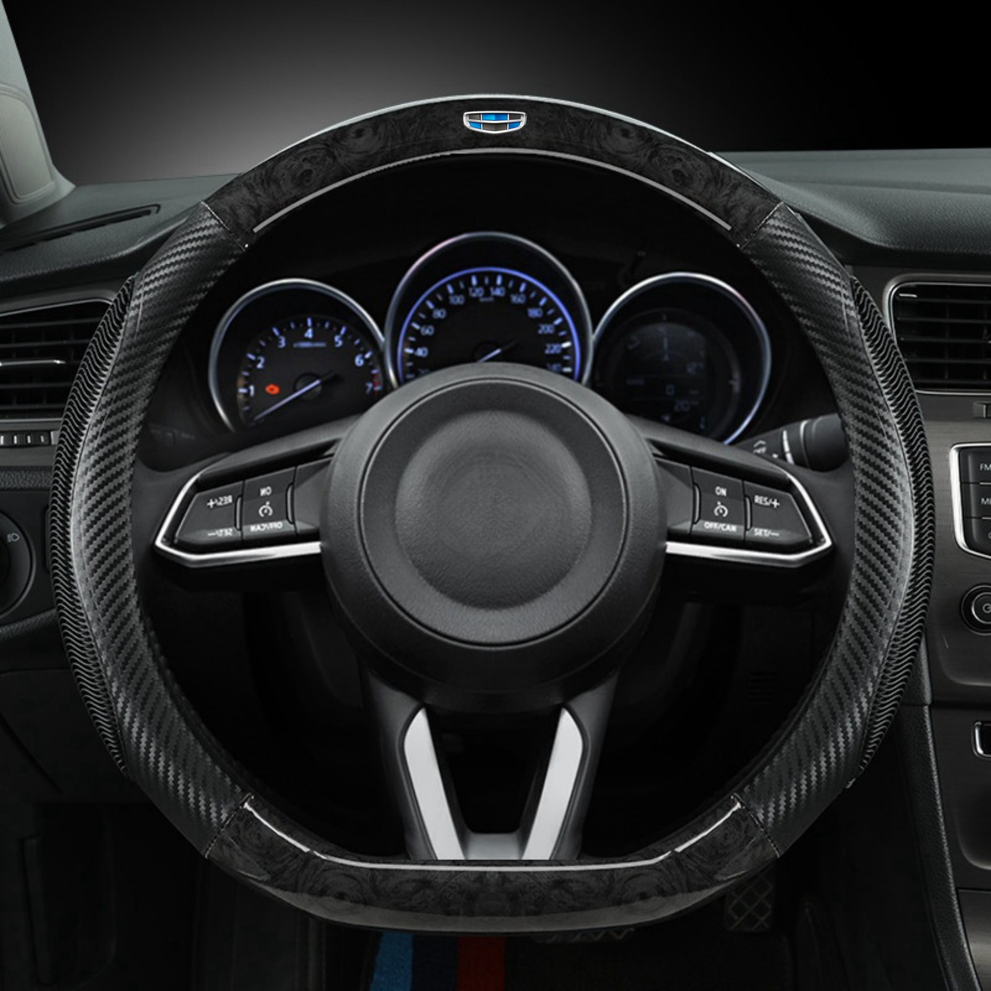 Автомобильный чехол на руль Geely D-образный, диаметр 37-38 см, черный