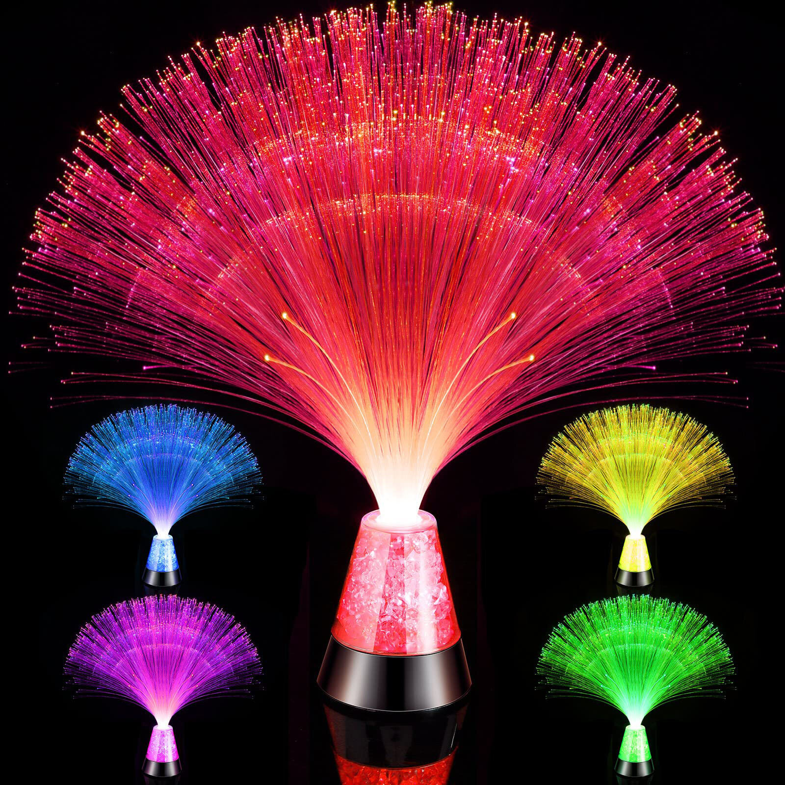 LED Fiber Optic Lamps Glacier Lite с базой из кристаллов с цветовым изменением, центрпайс для стола, USB, материал PS ABS, база ABS, поверхность серебренная, размер 8x8x34cm, источник света три 5mm LED, цветной, для дома, украшение, Рождество, 1 штука