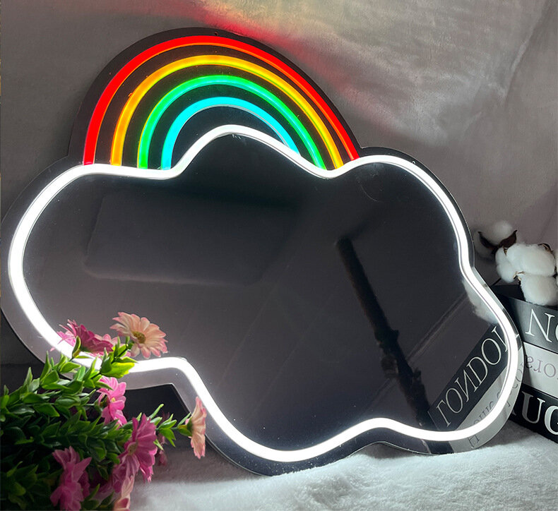 Светодиодное USB-зеркало с цветной подсветкой, неоновая подсветка, декор для дома, атмосферный свет, зеркало для макияжа, ночник