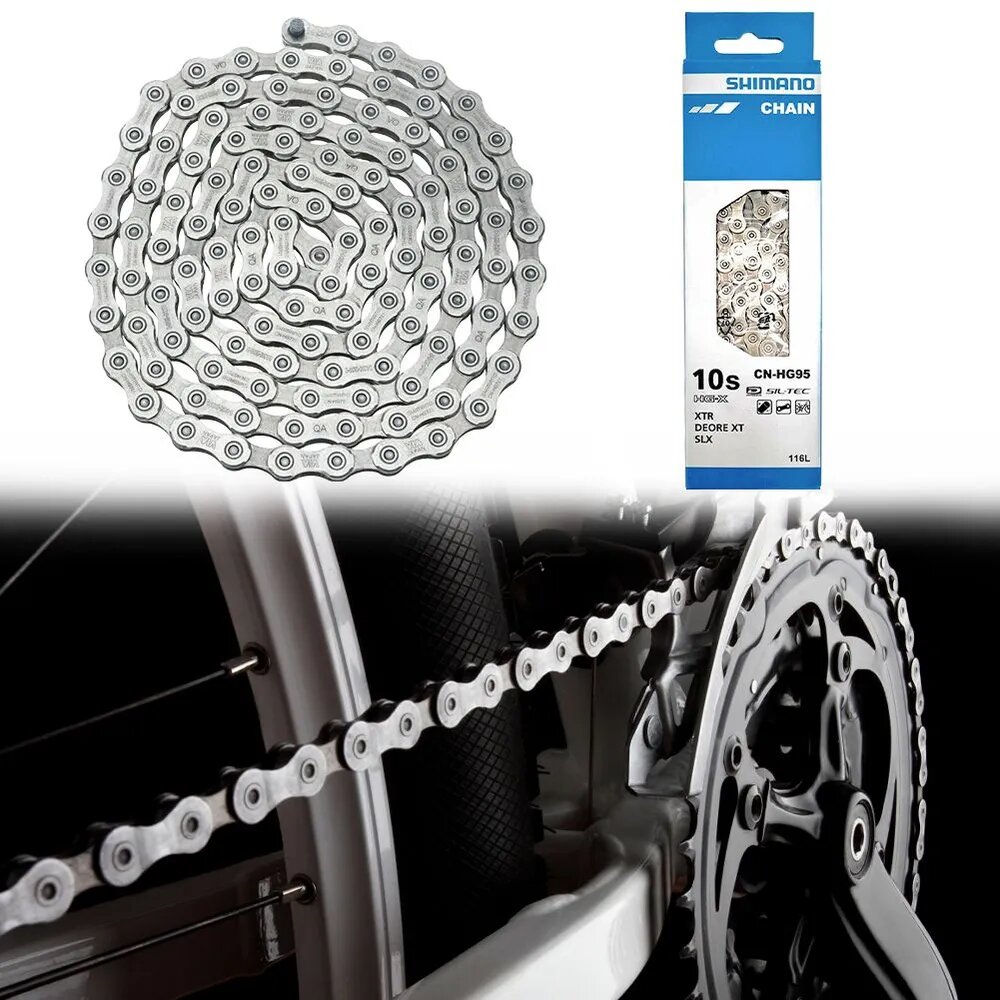 Велосипедная цепь Shimano CN-HG95 для горных велосипедов, 10 скоростей, 116 звеньев, с быстросъёмным замком