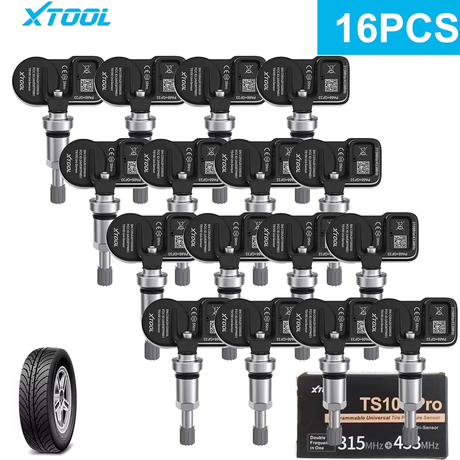 XTOOL TS100 PRO 2 в 1 датчик 315 МГц и 433 МГц Датчик TPMS Ремонт шин Монитор давления Тестер 16pcs