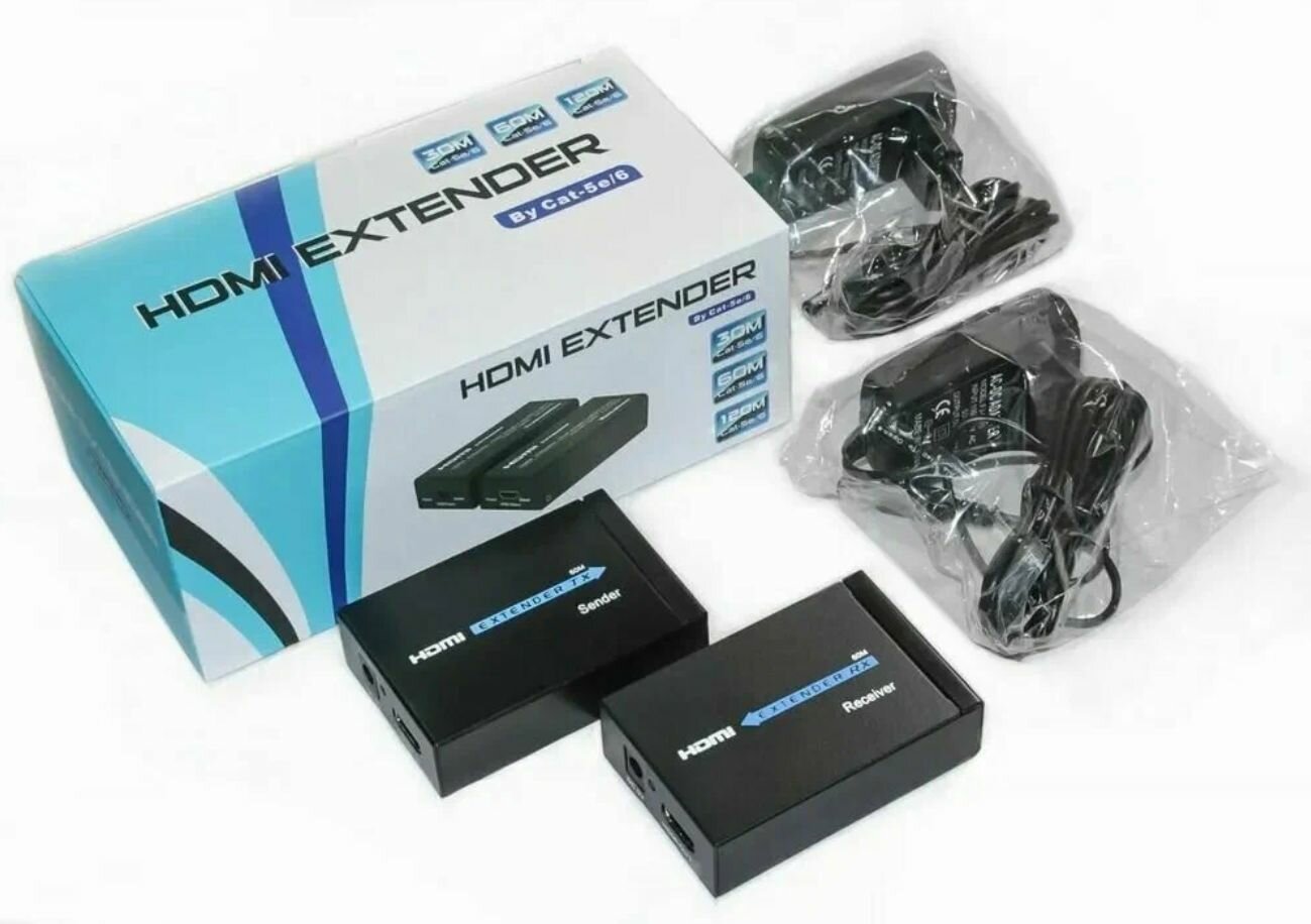 Удлинитель HDMI, для видеонаблюдения, черный, 60м, витая пара