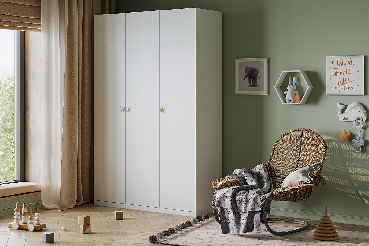 Шкаф распашной МебельЛэнд24 Банни Mini - 3 Белый 135x52x210 для одежды трехдверный