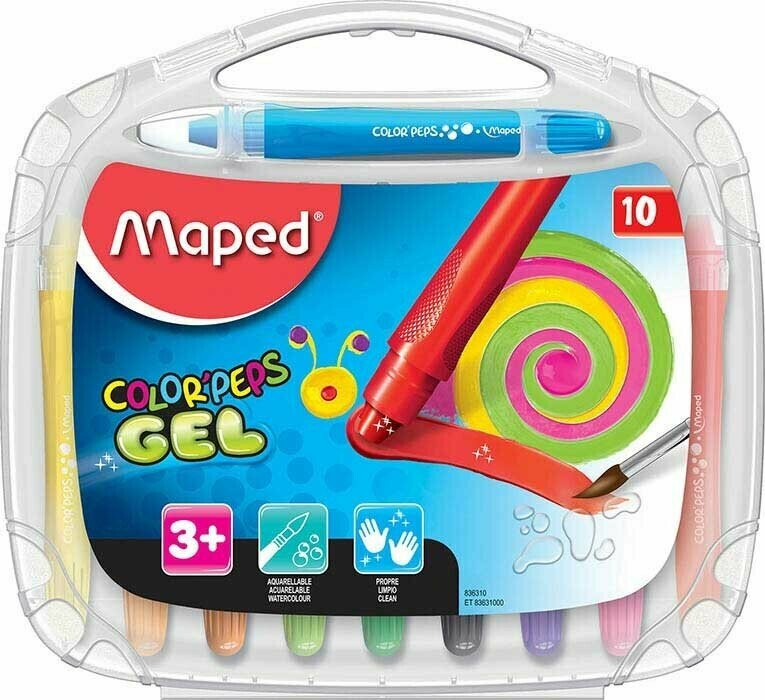 Мелки гелевые 10 цветов MAPED COLOR PEPS, пластик. футляр
