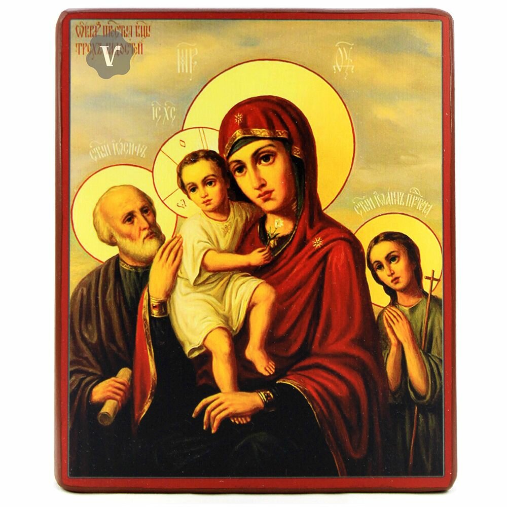 Православная икона Божией Матери "Три радости", деревянная иконная доска, левкас, ручная работа