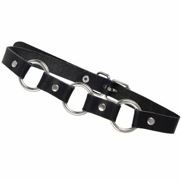 75342 Pecado BDSM Чокер-ошейник с кольцами в виде цепочки, чёрный. Из натуральной кожи