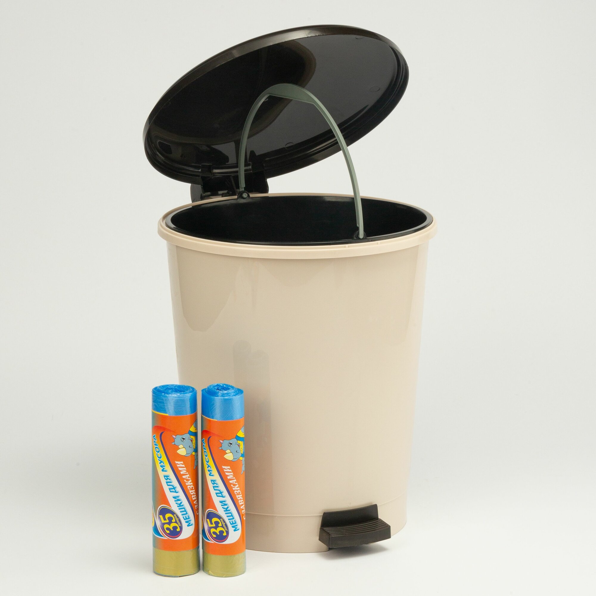 Контейнер для мусора 12 л и мешки для мусора с завязками 35л - 30 шт