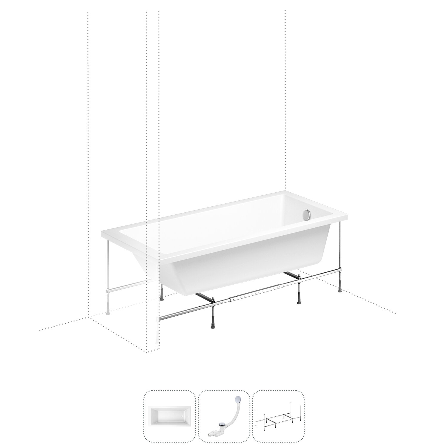 Акриловая ванна 170x80 с каркасом Lavinia Boho Catani 202010919 в наборе 3 в 1: угловая ванна акриловая 170 x 80 см (правый разворот), слив-перелив, каркас