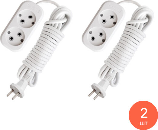Удлинитель бытовой UNIVersal / Юниверсал E-202 ПВС 2х0.75, 5 метров 2 розетки, белый 9631961 (комплект из 2 шт)