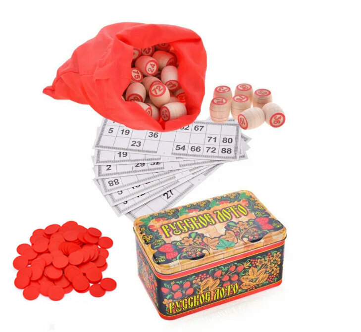 Лото русское ладья С-200 в жестяной упаковке + закрывашки пластмассовые 100шт
