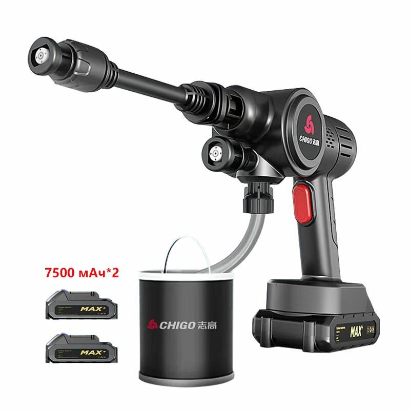 CHIGO двойные аккумуляторы 7500 мАч, черный, Портативная аккумуляторная автомойка высокого давления