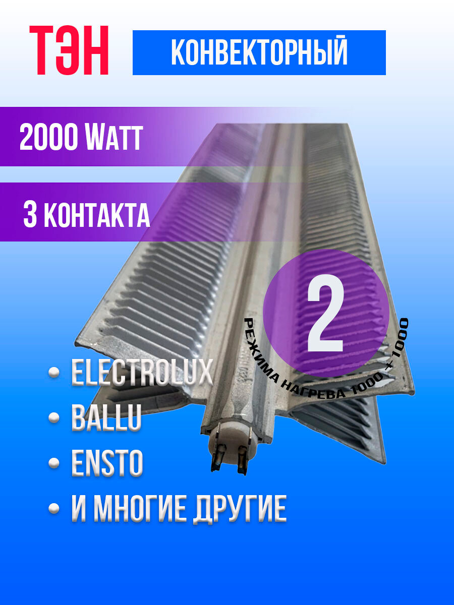 ТЭН конвекторный 2000W для Electrolux, Ballu, Ensto