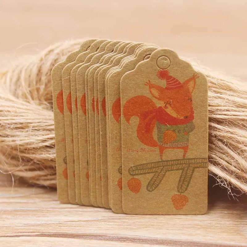 Белые/коричневые бумажные подарочные бирки 100 шт. 2x4cm100tag100string