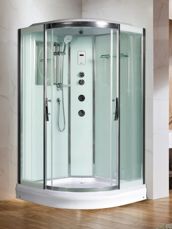Душевая кабина WeltWasser Emmer 12015 10000003287 120x120x217 см, с крышей, гидромассажем, низкий поддон, профиль матовый хром, стекло прозрачное