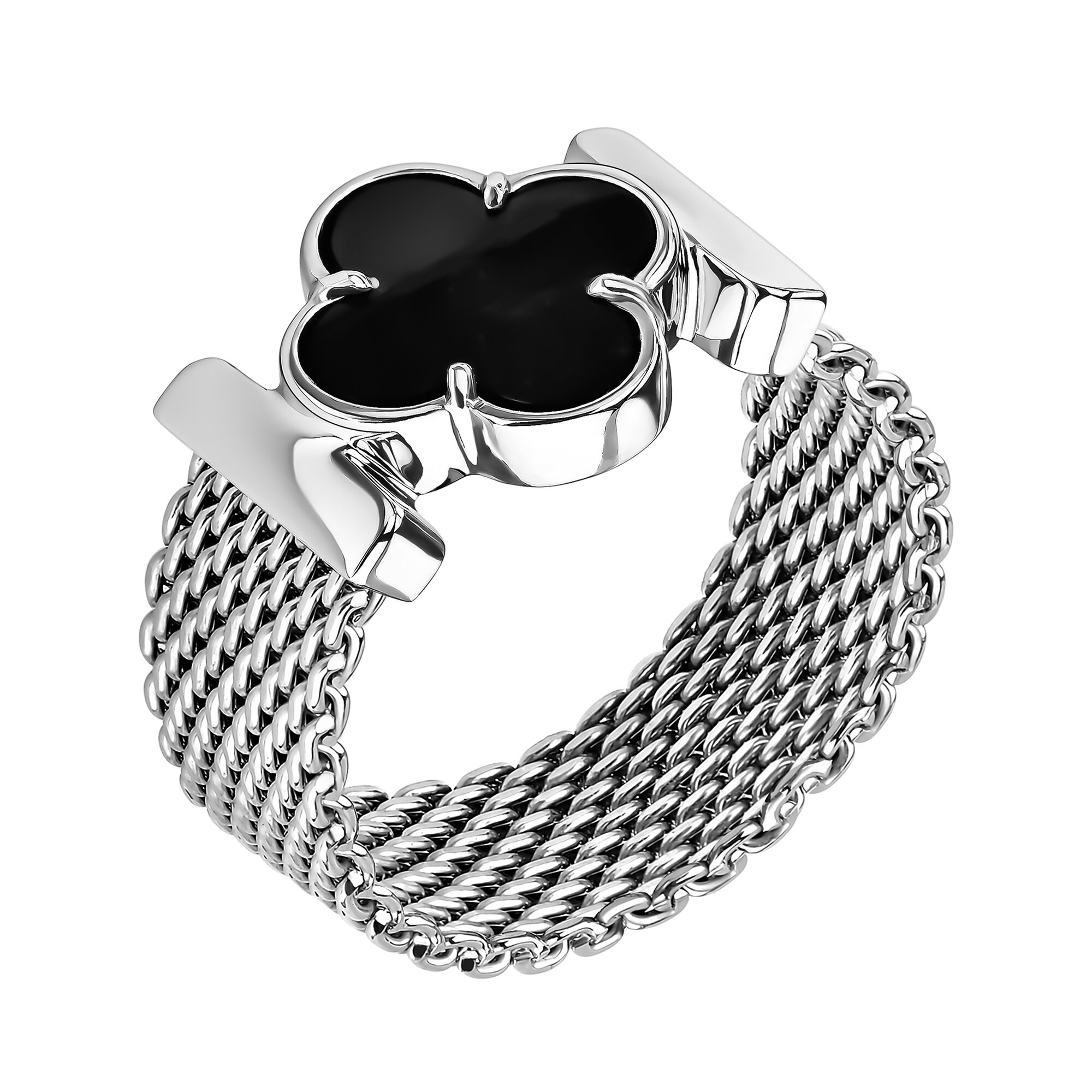 Кольцо широкое, серебро, 925 проба, родирование, оникс