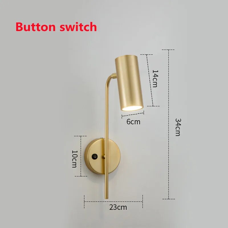 KINLAMS вращающаяся настенная лампа, Тёплый белый (2700-3500 K), Button switch gold