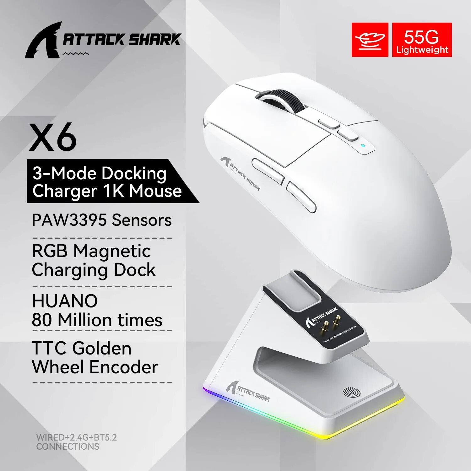 Беспроводная игровая мышь Attack Shark X11/X6/X3/R1 RGB x6 white P3395