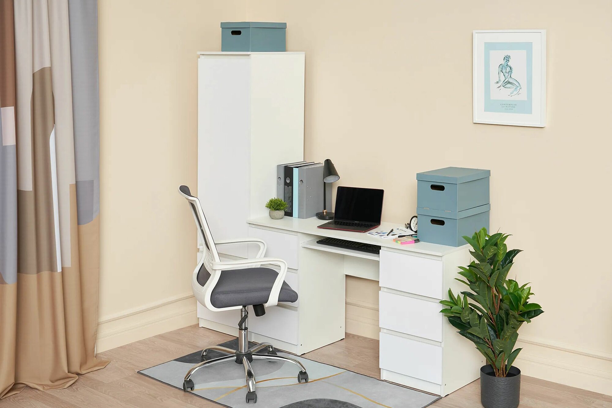 Челси Стол 6 ящиков (Белый глянец холодный, белый)