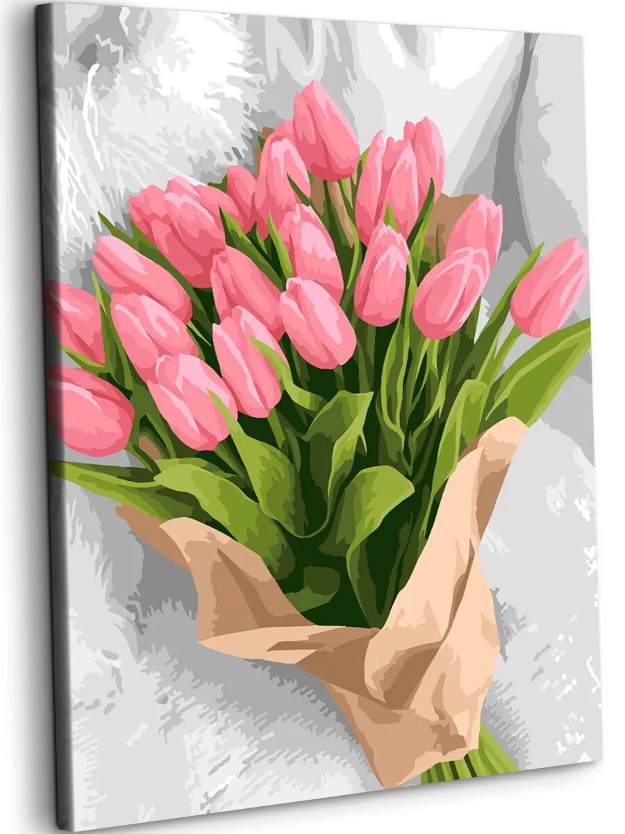 Розовые тюльпаны Картина по номерам на холсте 40х50 см