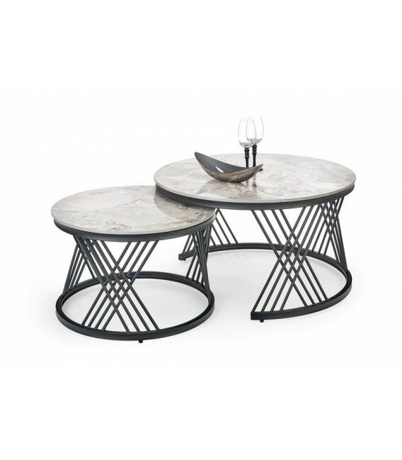 Комплект Halmar FLAMINGO, 2 стола журнальных (серый мрамор/черный)