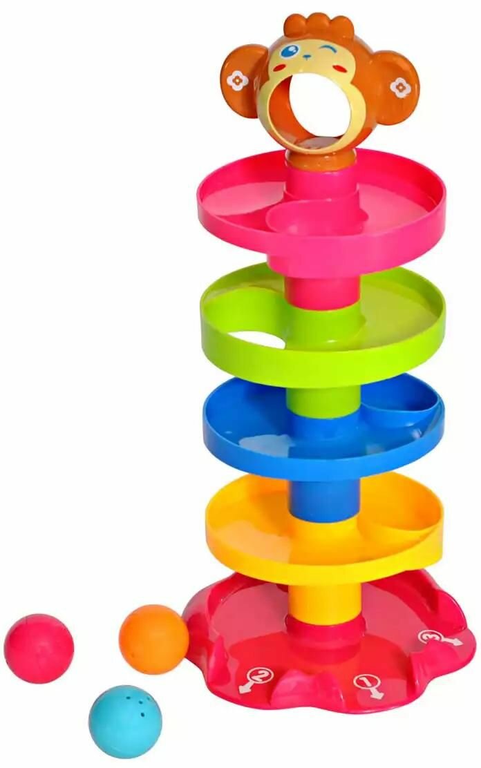 Развивающая игра HE0205, Весёлая горка, пластик, 6 деталей горки, 3 шарика, 40х18х18 см