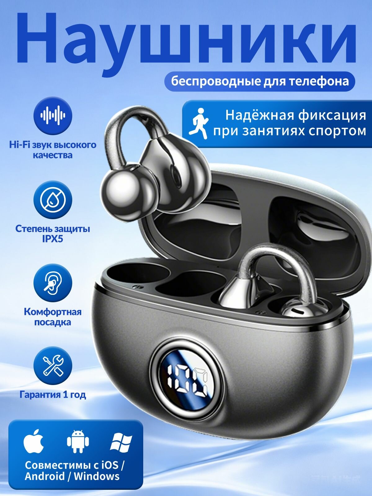 Наушники беспроводные для телефона, Наушники Клипсы с Bluetooth 5.4, HD-Звуком и Защитой IPX5
