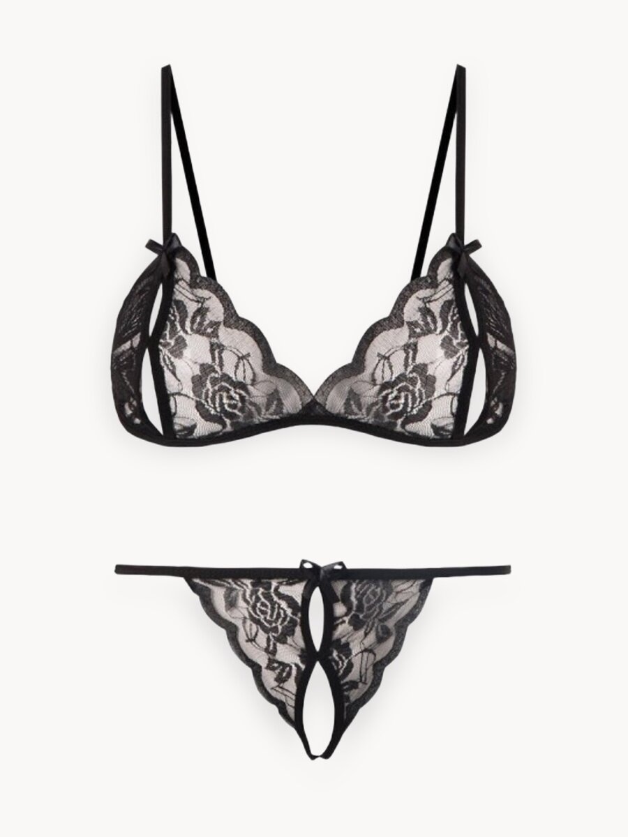 Комплект эротического белья Оки-Чпоки, стринги, открытая спина, черный, размер OneSize