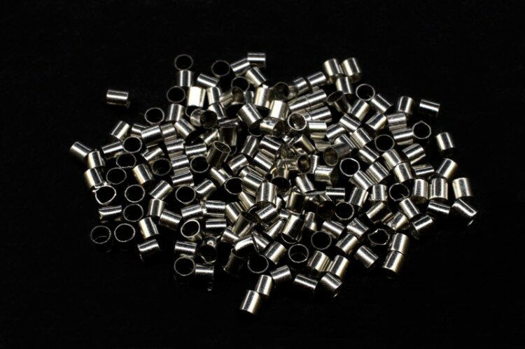 Кримпы-трубочки (бусины зажимные) 2х2мм, отверстие 1,5мм, цвет платина, латунь, 35-051, 5г (около 480шт)