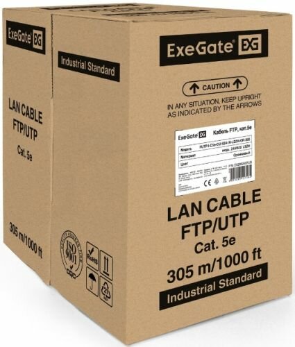 Кабель витая пара F/UTP 5e кат. 4 пары Exegate FUTP4-C5e-CU-S24-IN-LSZH-OR-305 EX289280RUS медь, 24AWG, экран, бухта 305м, оранжевый, LSZH