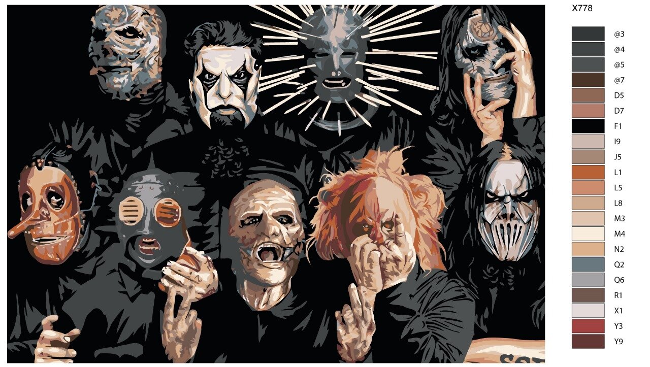 Картина по номерам X-778 "Рок-группа Slipknot (Слипнот)" 40х60
