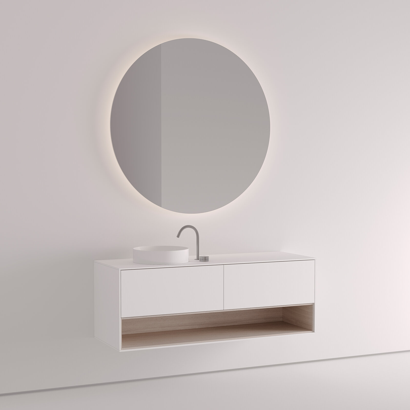 Тумба подвесная под 1 - 2 раковины в ванную 140 см. Vivomobili BIANCO KOS