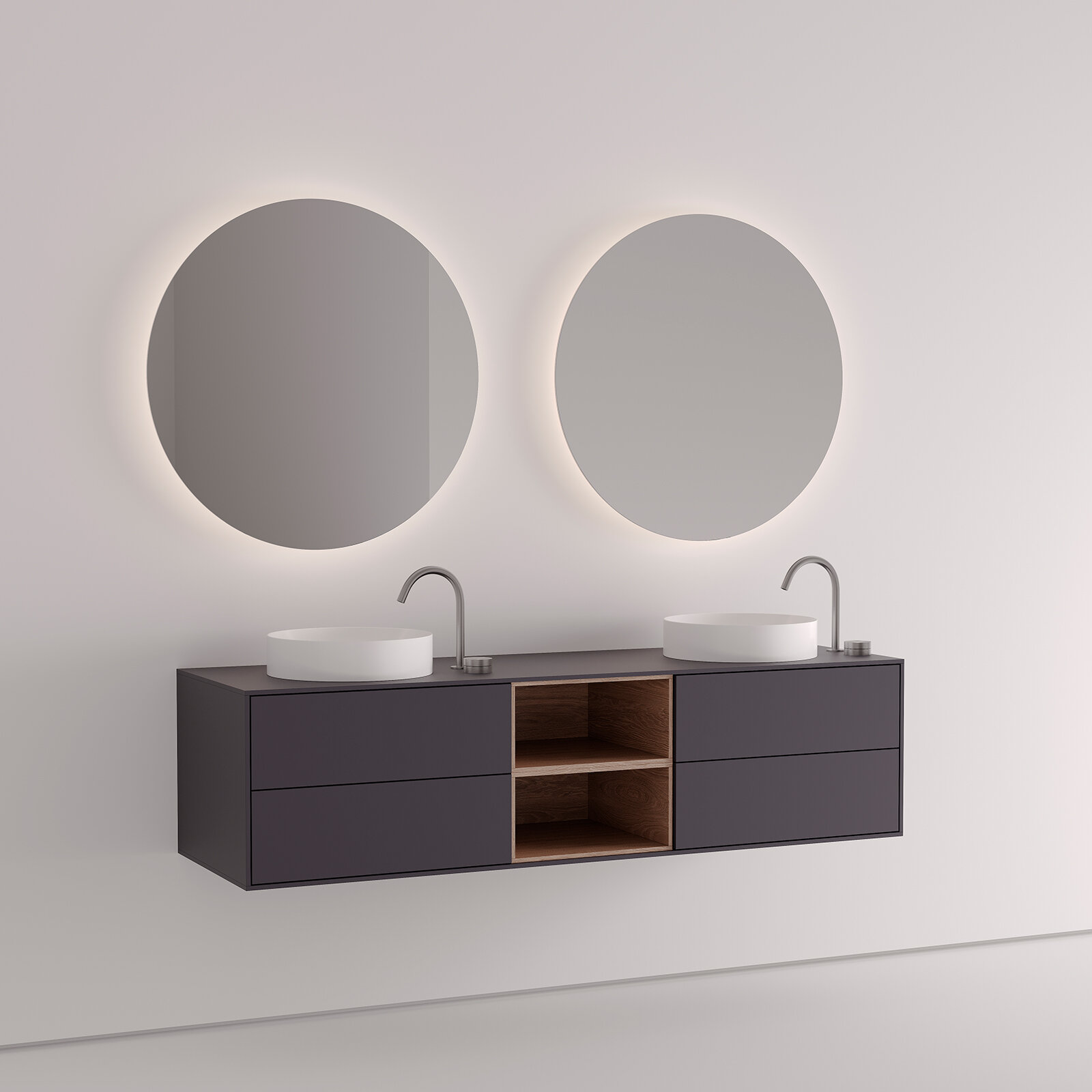 Тумба подвесная под две раковины 150 см. Vivomobili GRIGIO BROMO