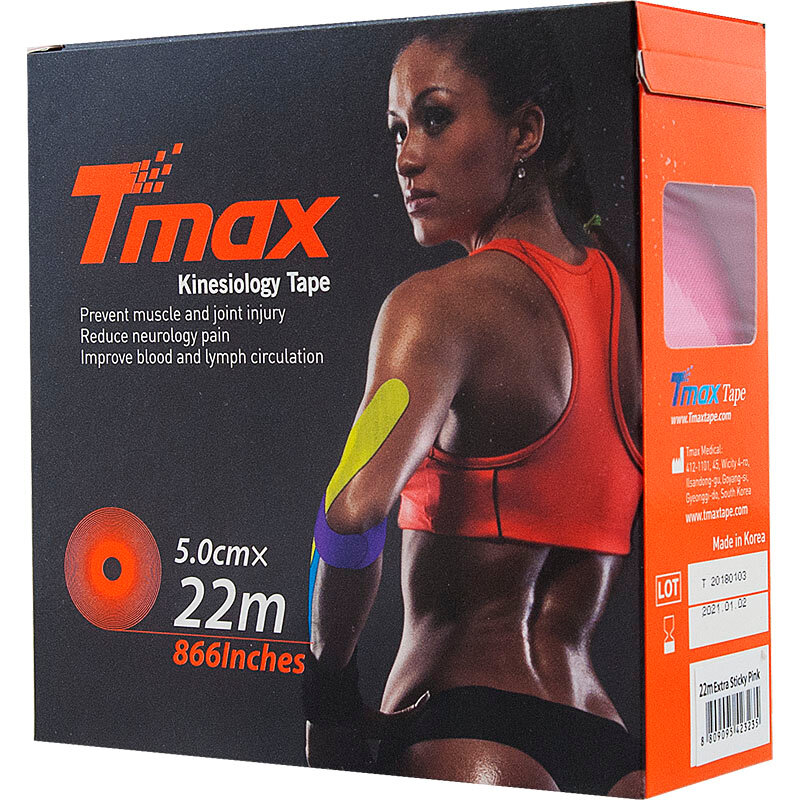 Тейп кинезиологический Tmax 22m Extra Sticky Pink (5 см X 22 м), 422222, розовый — фото 1
