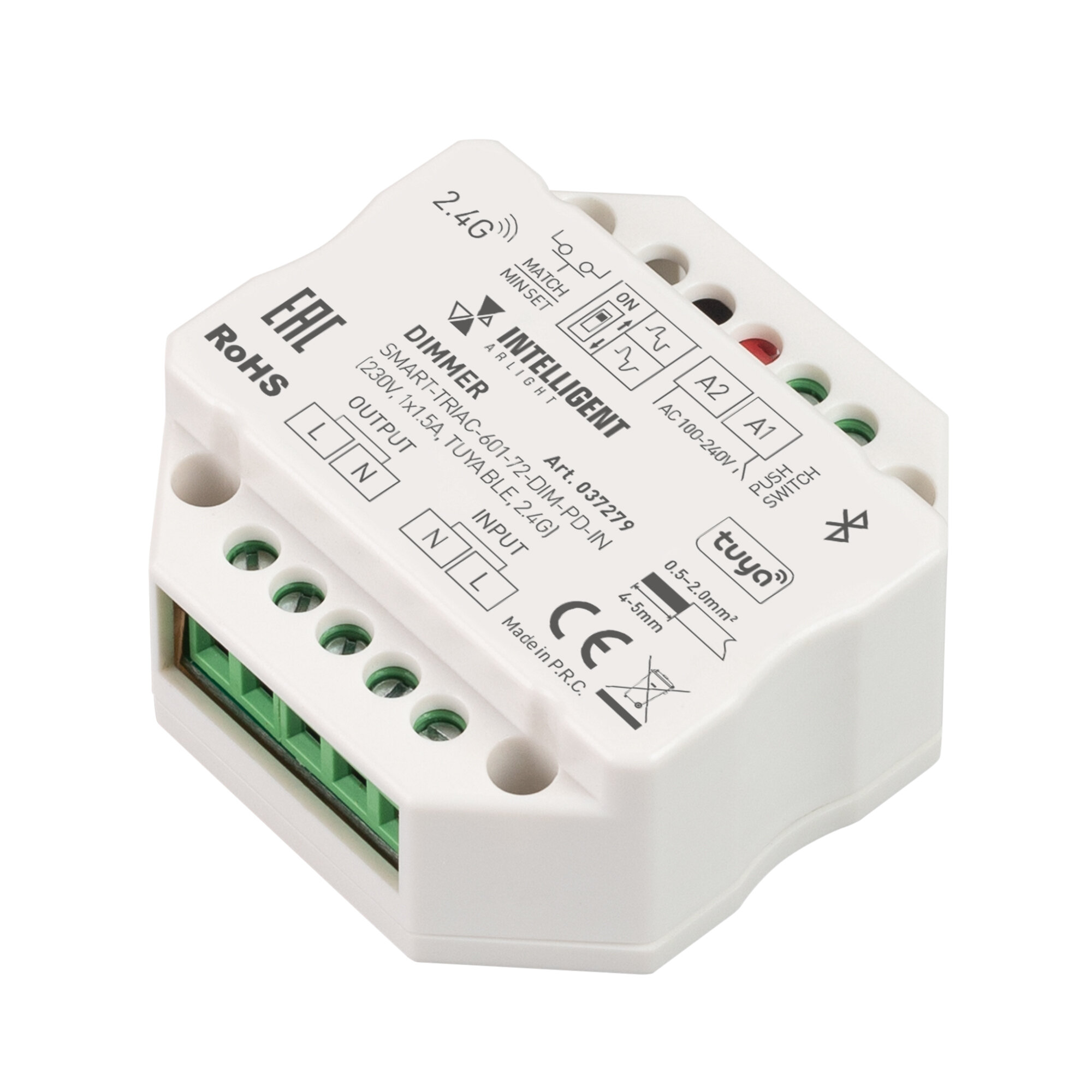 Диммер Arlight INTELLIGENT ARLIGHT Диммер SMART-TRIAC-601-72-DIM-PD-IN (230V, 1x1.5A, TUYA BLE, 2.4G) (IARL, IP20 Пластик, 5 лет)