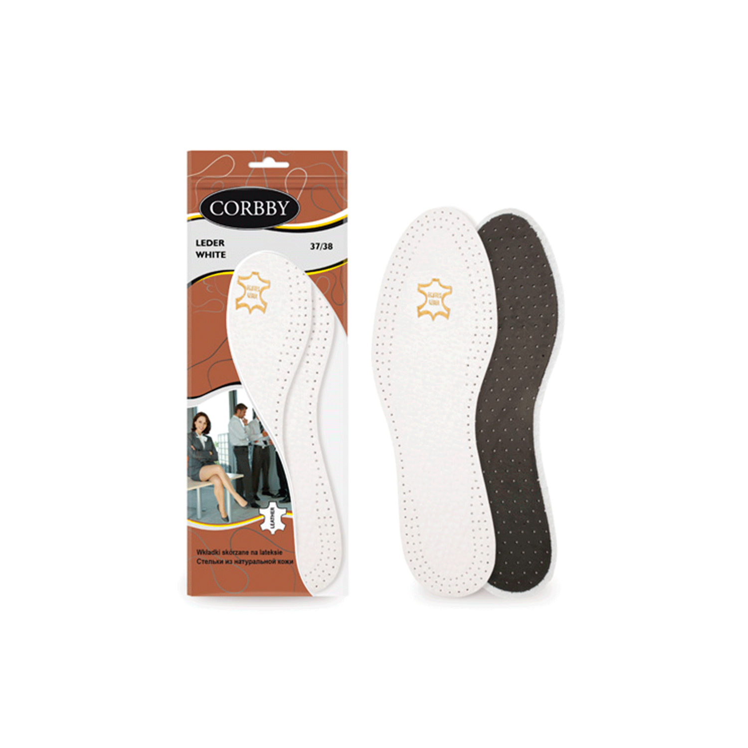 Corbby Стельки из натуральной кожи и латексной пены "Leder White". Размер 43/44