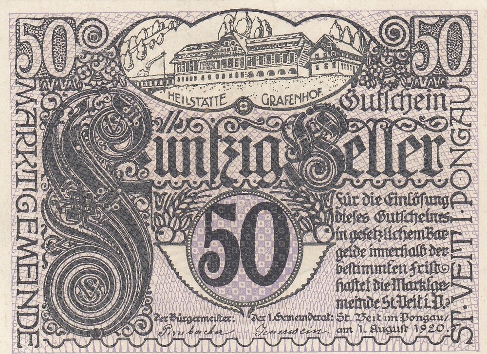 Австрия, Санкт-Файт-им-Понгау 50 геллеров 1920 г.