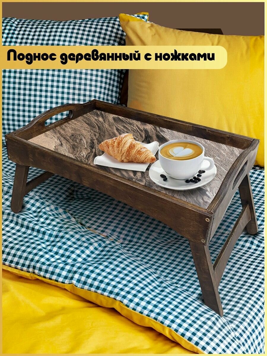 Деревянный поднос на ножках с рисунком Цветы -1044
