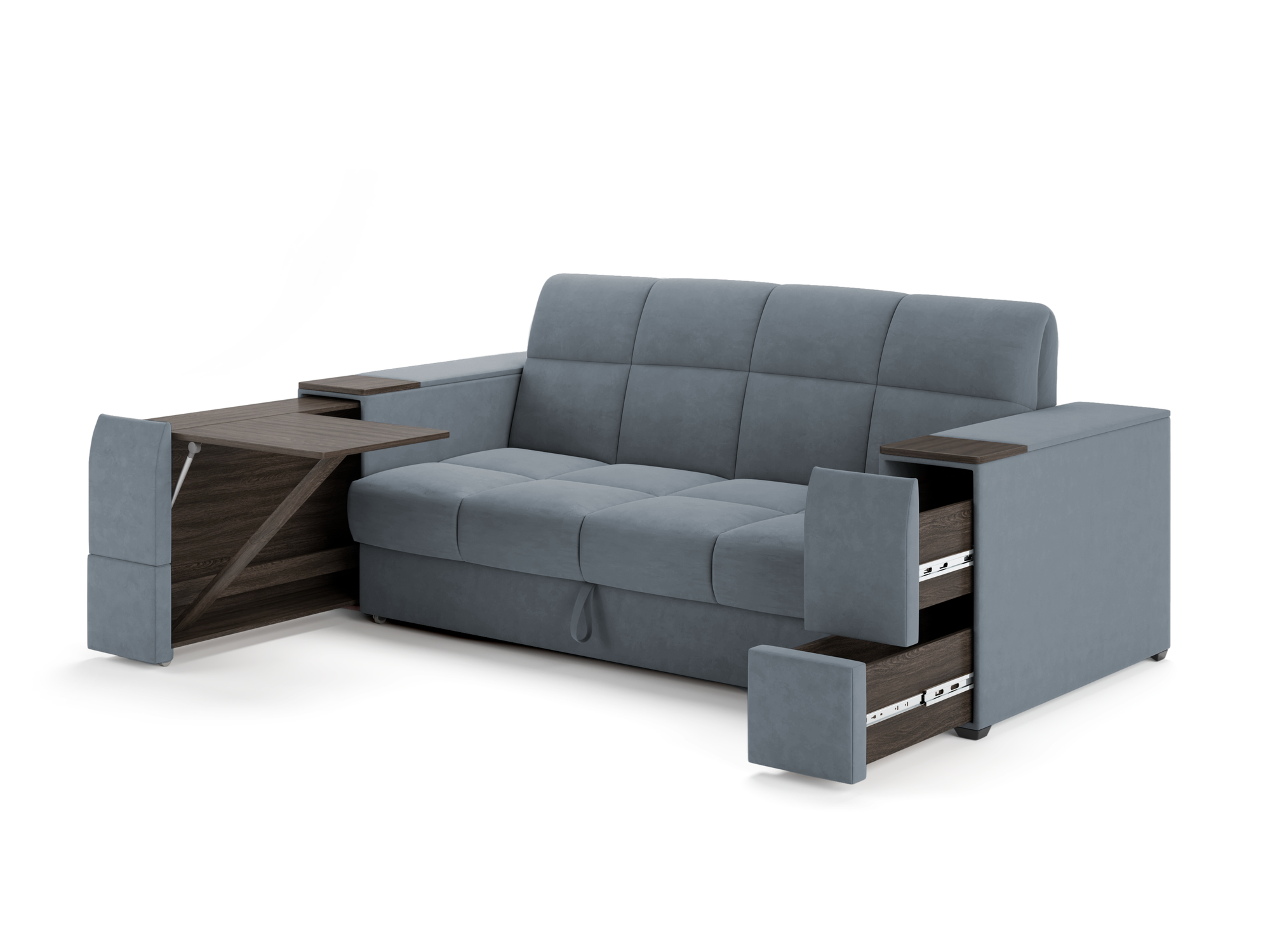 Диван-кровать Флай, аккордеон, ортопедическое основание на НПБ, подлокотники столик+ящики, 120*200, съемный чехол, велюр.