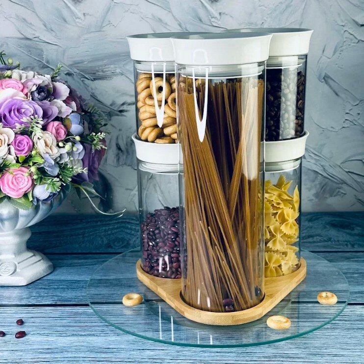 Набор из 5 банок для сыпучих продуктов на подставке 160-247 118-160-247