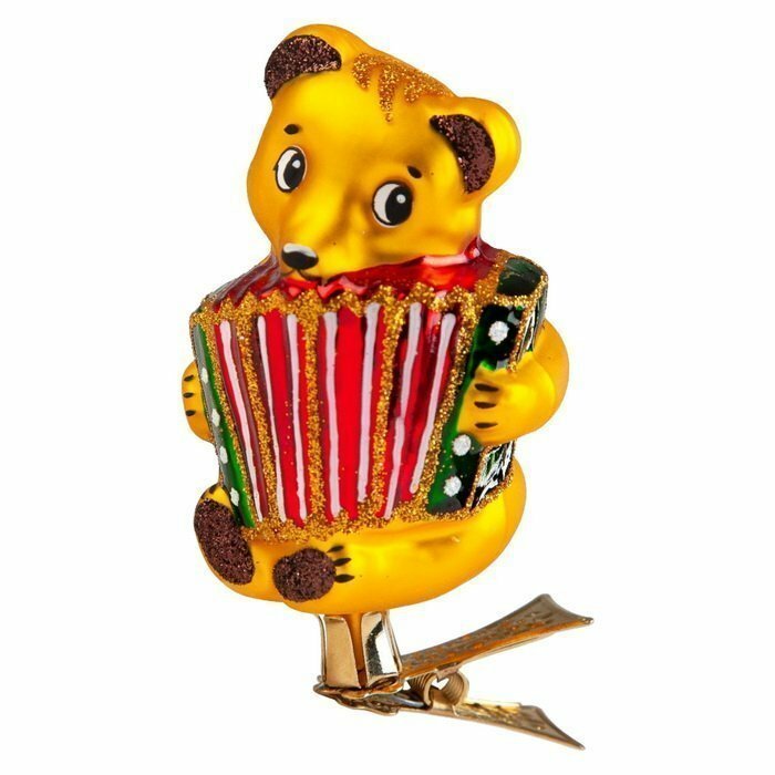 Ёлочная игрушка "Мишка с гармошкой" (Ёлочка) золотистый