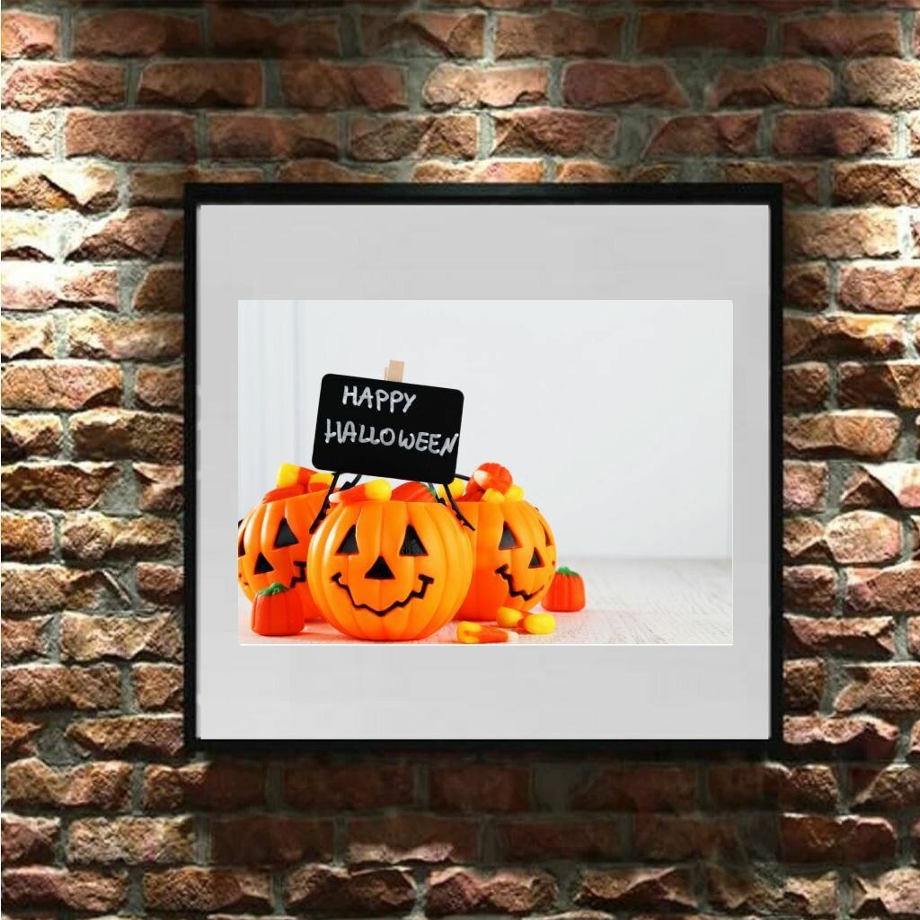 Плакат "Тыквы на светлом фоне" на Хэллоуин (Halloween) от Cool Eshe из коллекции "Праздники", плакат на стену А4 (29,7 х 21 см) для интерьера в стиле Дня всех святых
