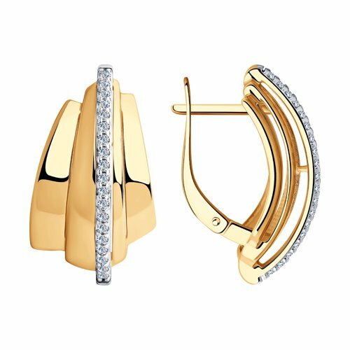 Серьги, серебро, 925 проба, золочение, фианит